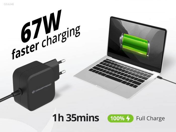 OZUL04BE 67W GaN USB PD Charger, Built-in USB-C Cable, PPS, PD 3.0 ...