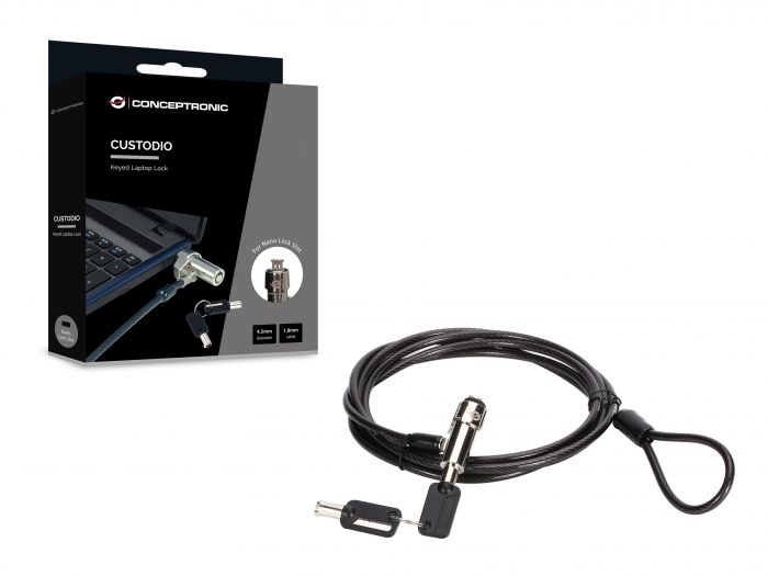 CUSTODIO02BN Keyed Laptop Lock, Nano Lock Slot, 1.8m | Conceptronic