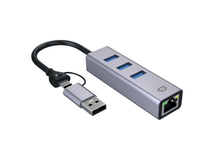ABBY25G USB-C to Gigabit Network Adapter with 3-Port USB Hub | Conceptronic